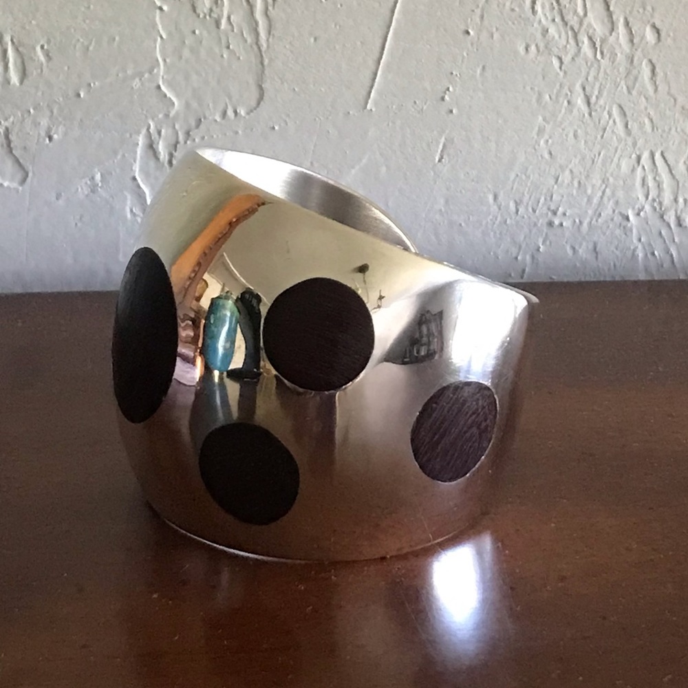Vintage 935 Sterling Silver And Rosewood Polka Dot Cu… - Gem